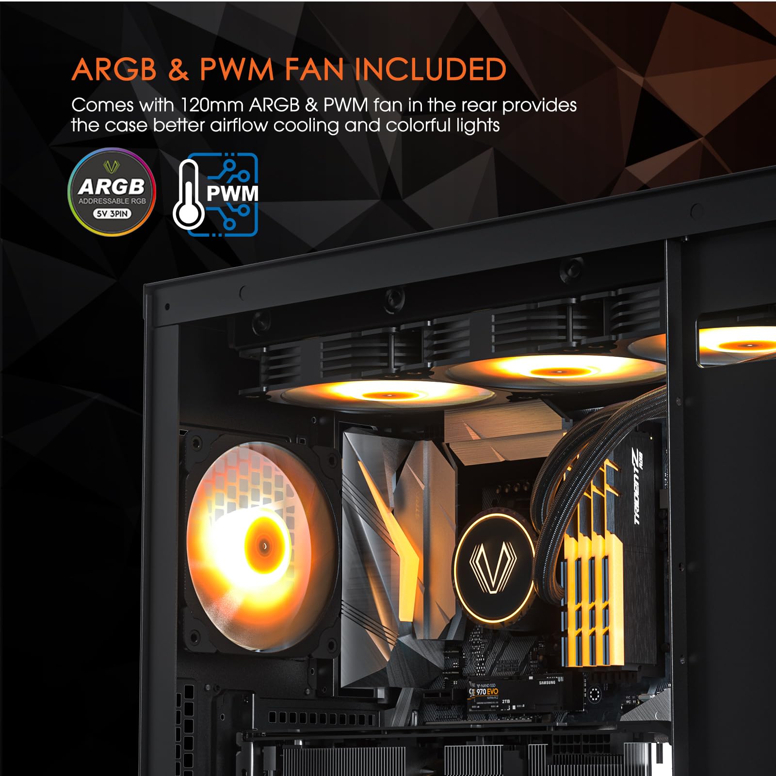 Vetroo AL-MESH-7C Compact ATX PC Case, Front Power Supply, Top 360mm Radiator Support, Type-C & USB 3.0 I/O Panel, High-Airflow Mesh Gaming Case w/Rear 120mm Addressable RGB & PWM Fan