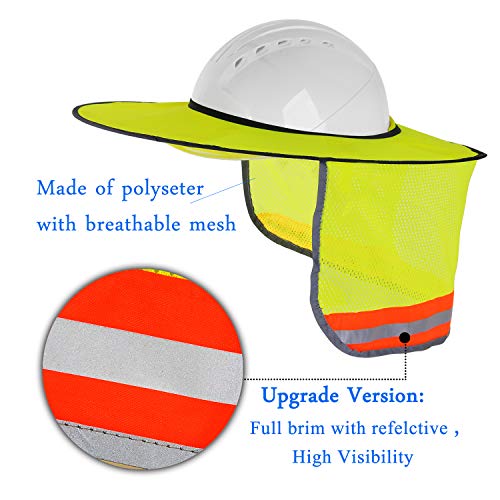 Tenpluszero 3 Pack Hard Hat Sunshield - Upgrade Full Brim Neck Sunshade Cover with Reflective Strip for Hardhats, yellow