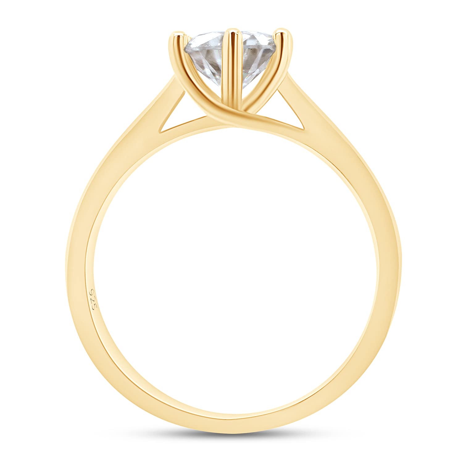 SAVEARTH DIAMONDS Solitaire Style, 1.00 ct 6.5MM Round Cut Lab Created G-H Color Moissanite Diamond Engagement Promise Ring For Women In 14k Yellow Gold Over Sterling Silver (VVS1 Clarity) Size-9