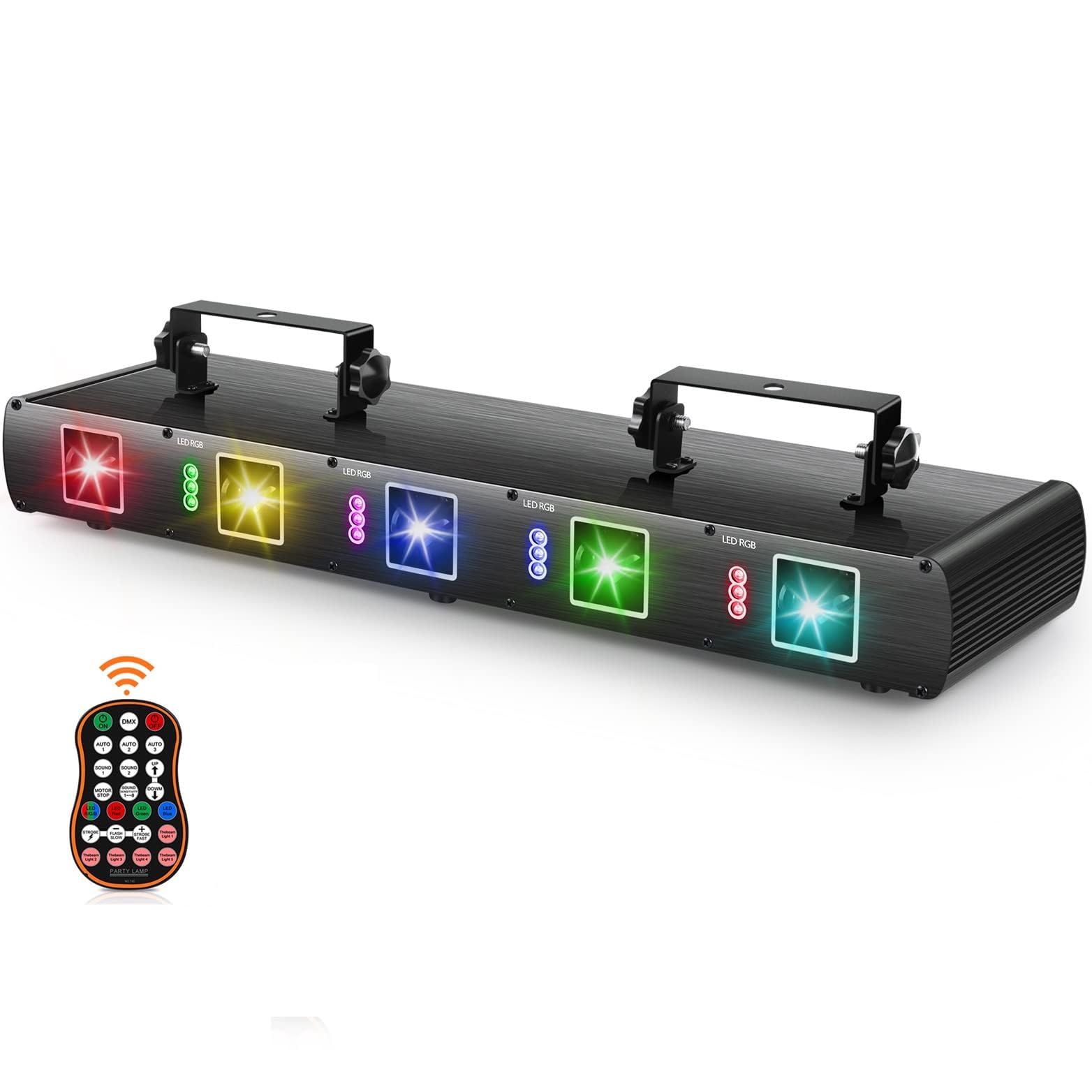 U`King Stage Laser Light DJ Light, 5 Beam Effect Sound Activated DJ Party Lights RGBYC LED Projector Party Lights Music Lights with Remote Control DMX for Dancing Birthday Bar Pub Stage Lighting