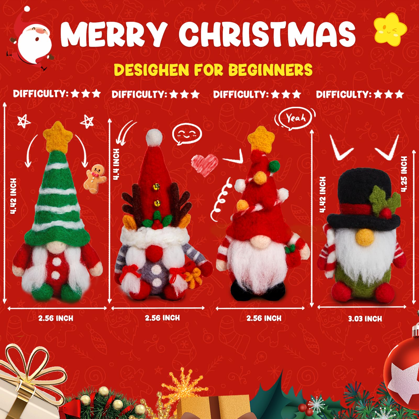 MAGIMUSE Needle Felting Kit, Needle Felting Starter Kit with Basic Felt Tools, Christmas Gnome Needle Felting Kit for Beginners, DIY Wool Needle Felting Supplies for Christmas Festival Crafts