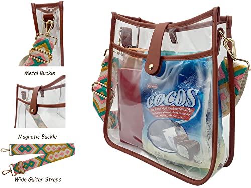 TopTTanBo Clear Crossbody Purse Bag for Women, Clear Messenger Bag Stadium Approved with Wide Shoulder Strap (brown)