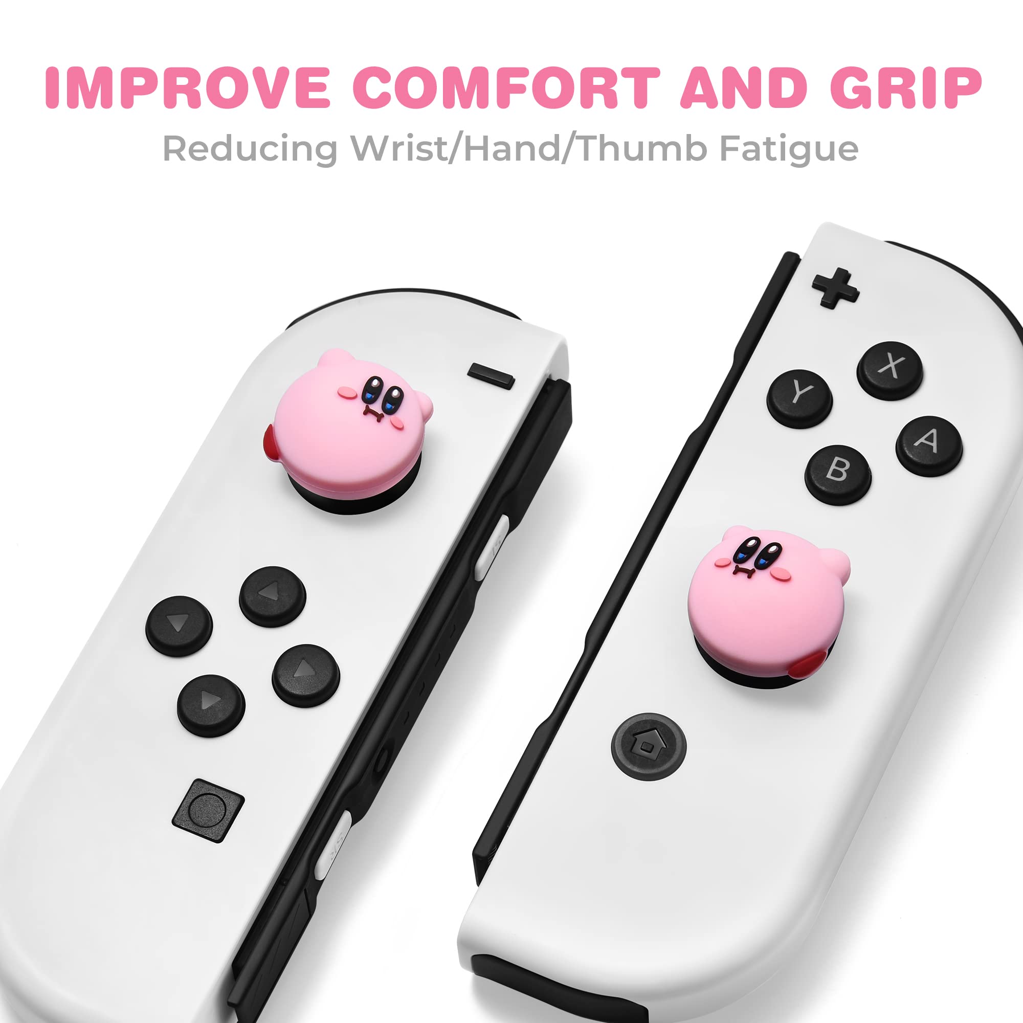 Switch Thumb Grips Joystick Caps Compatible with Nintendo Switch/OLED/Lite Kirby Controller, PALPOW Cute Silicone Analog Stick Cover, 4PCS - Pink Puffball