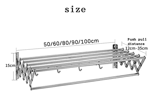 XMCX 40-100cm Wall Mounted Clothes Rail Laundry Drying Rack Foldable Space-Saving Airer Coat Hanger Racks Dryer Rod Hooks Easy Storage (Size : 100cm/39.4in)