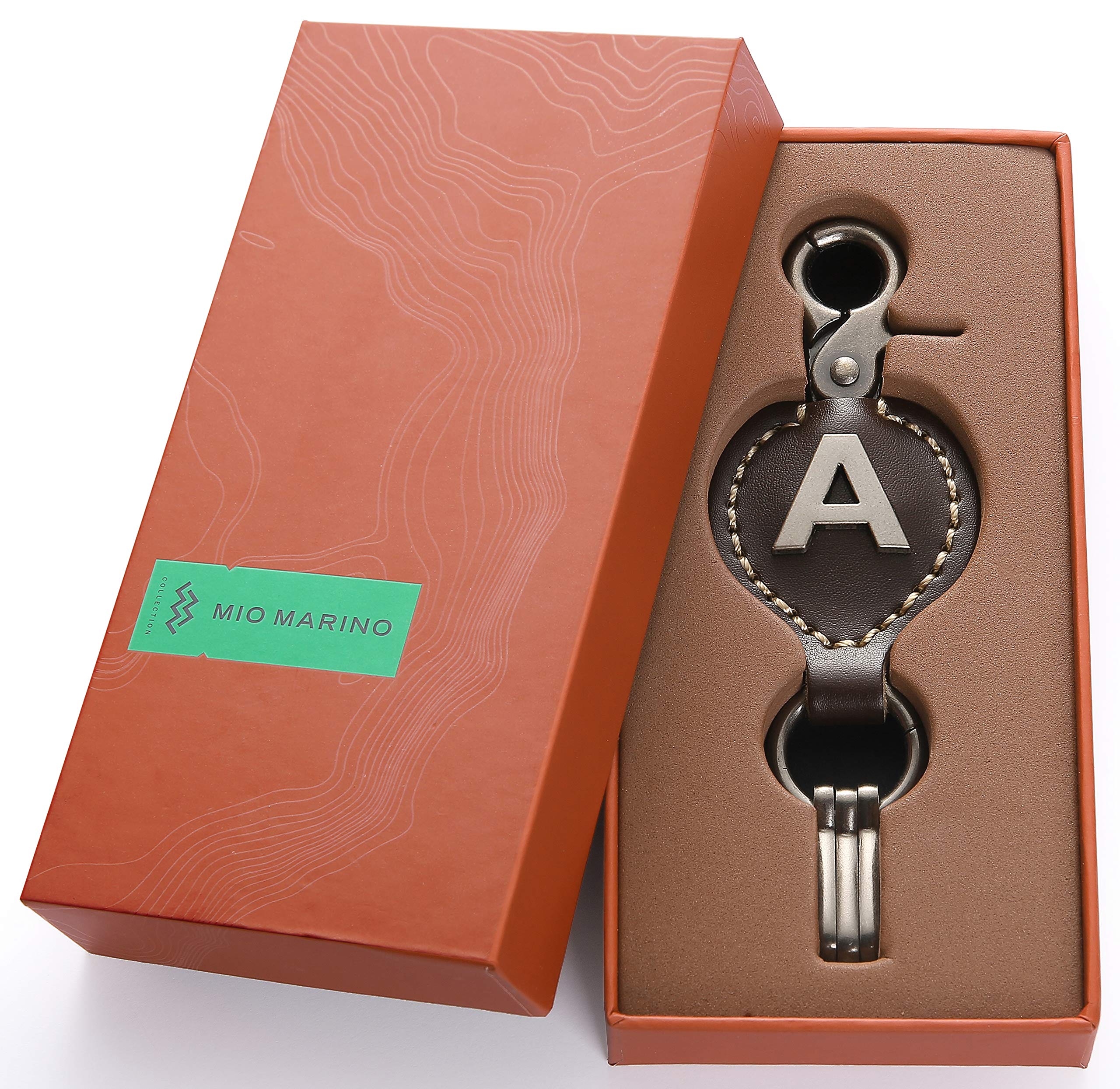Leather Keychain For Men, Single Letter Alphabet with Easy Clasp - J - Rich Brown - One Size