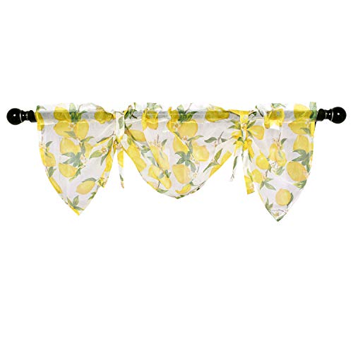 Molaxhome Linen Valances for Windows 52x18 inch, Tie Up Printed Valances Rod Pocket 1 Panel for Kitchen Bathroom Bedroom(Yellow Lemon, Sheer)