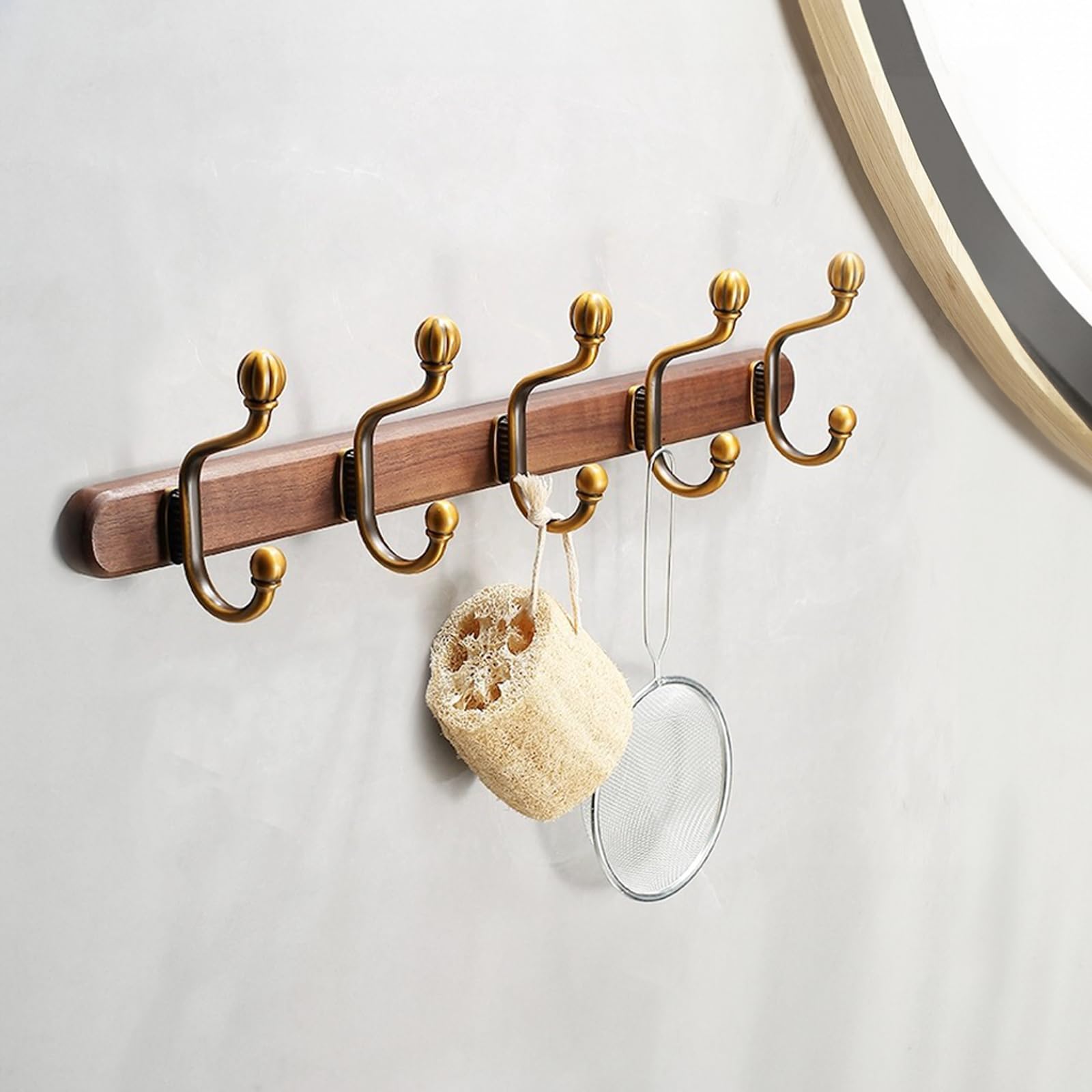ZMgarden Wooden Coat Rack Wall Mount,Mid Century Modern Coat Rack,Rustic Farmhouse Entryway Hooks for Wall, Black Walnut Coat,Hat,Bag Hanger with 5 Hooks (walnutA)