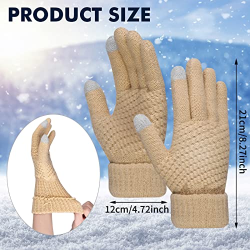 Sibba 2 Pairs Women's Winter Touchscreen Gloves, Warm Wool Lined Gloves, Thermal Knitted Stretchy Cuff Mittens (Black&Beige)