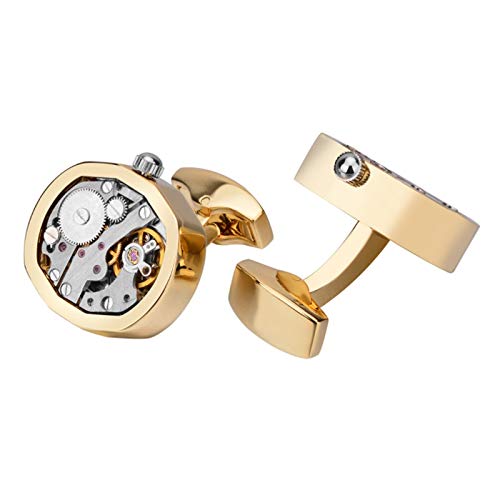 Small Movement Cufflinks for Mens Shirt Cuff Buttons Oval Cuff Links Jewelry Design (Color : Gold) (Gold b)