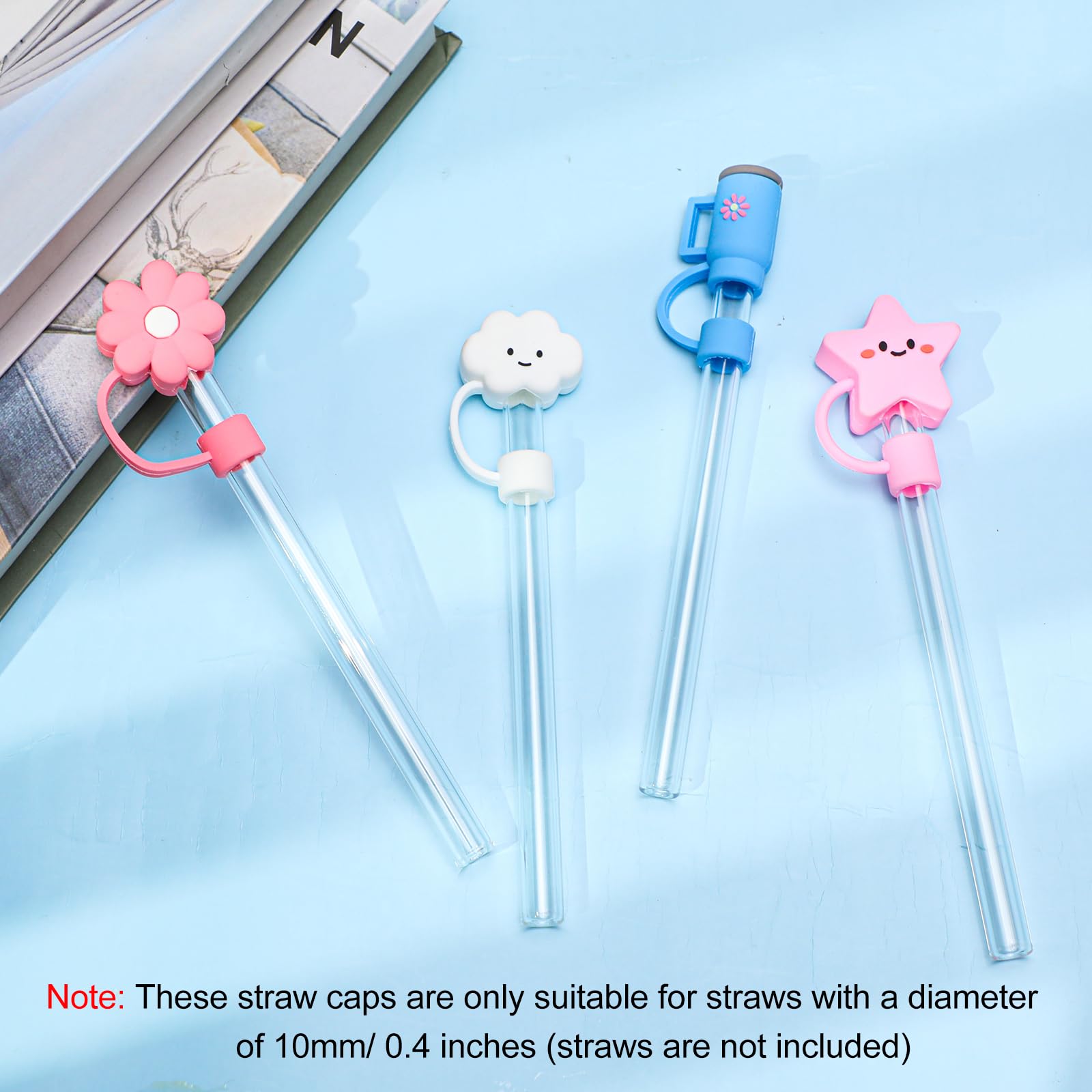 Straw Cover Cap for Stanley Cup - 4Pcs Cute 10mm Straw Toppers for Stanley 30 & 40 Oz Tumblers