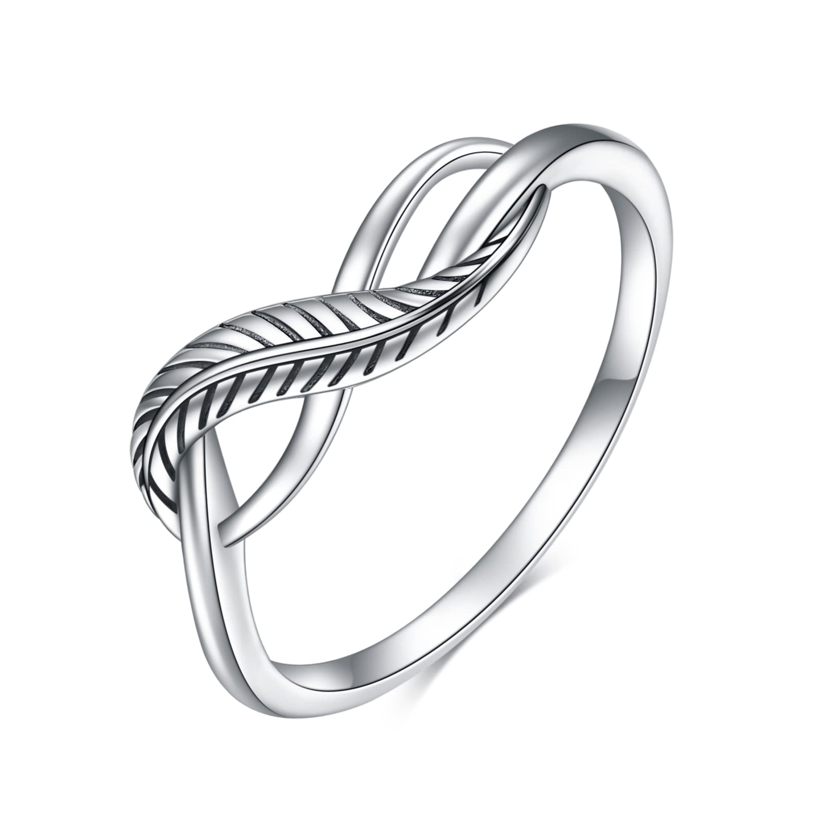 POPKIMI 925 Sterling Silver Feather Ring Angel Wings Leaf Wedding Ring for Women Girls Men (8)