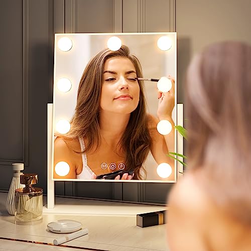 ZL ZELing Vanity Mirror with Lights,Tabletop Makeup Mirror with 9 LED Lights Smart Touch Control 3 Colors Light 360°Rotation