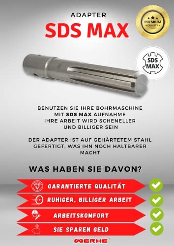 WERHE Profi Adapter for Earth Drill suitable for SDS Max Drilling Machine - For auger drill and SDS impact hammer Drill machine - Soil Drill Adapter for drills with Ø 1,6" 2,4" 3,15" 3,9" 4,7" 5,9"