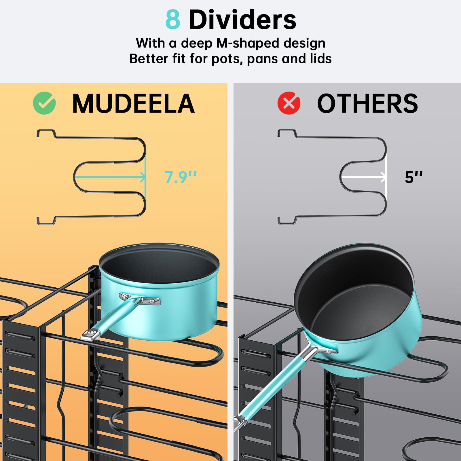 MUDEELA Pots and Pans Organizer for Cabinet and 10 Expandable Pot Organizer Bundle