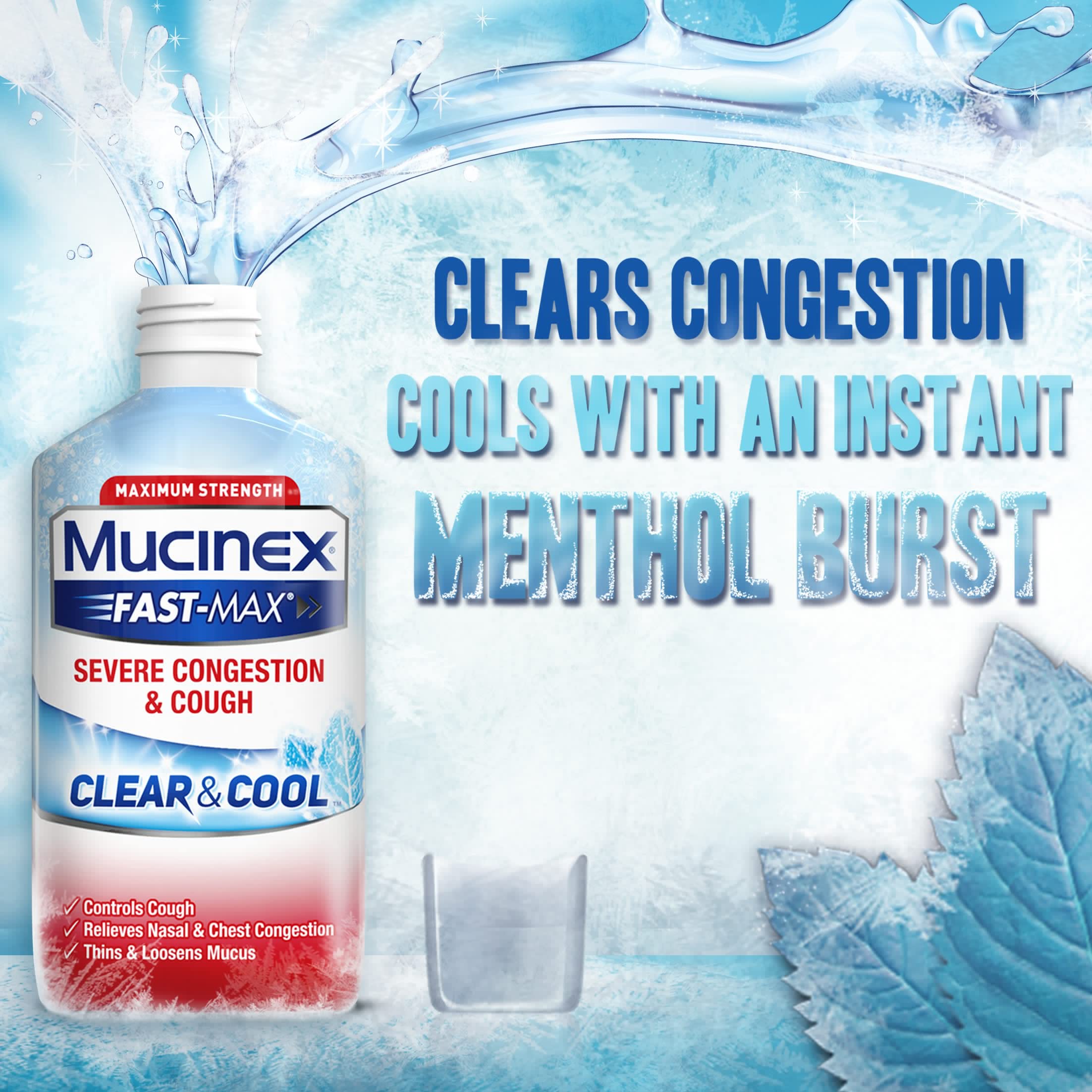 Mucinex Fast-Max Clear & Cool, Severe Congestion & Cough Liquid, 6oz (Pack of 4)