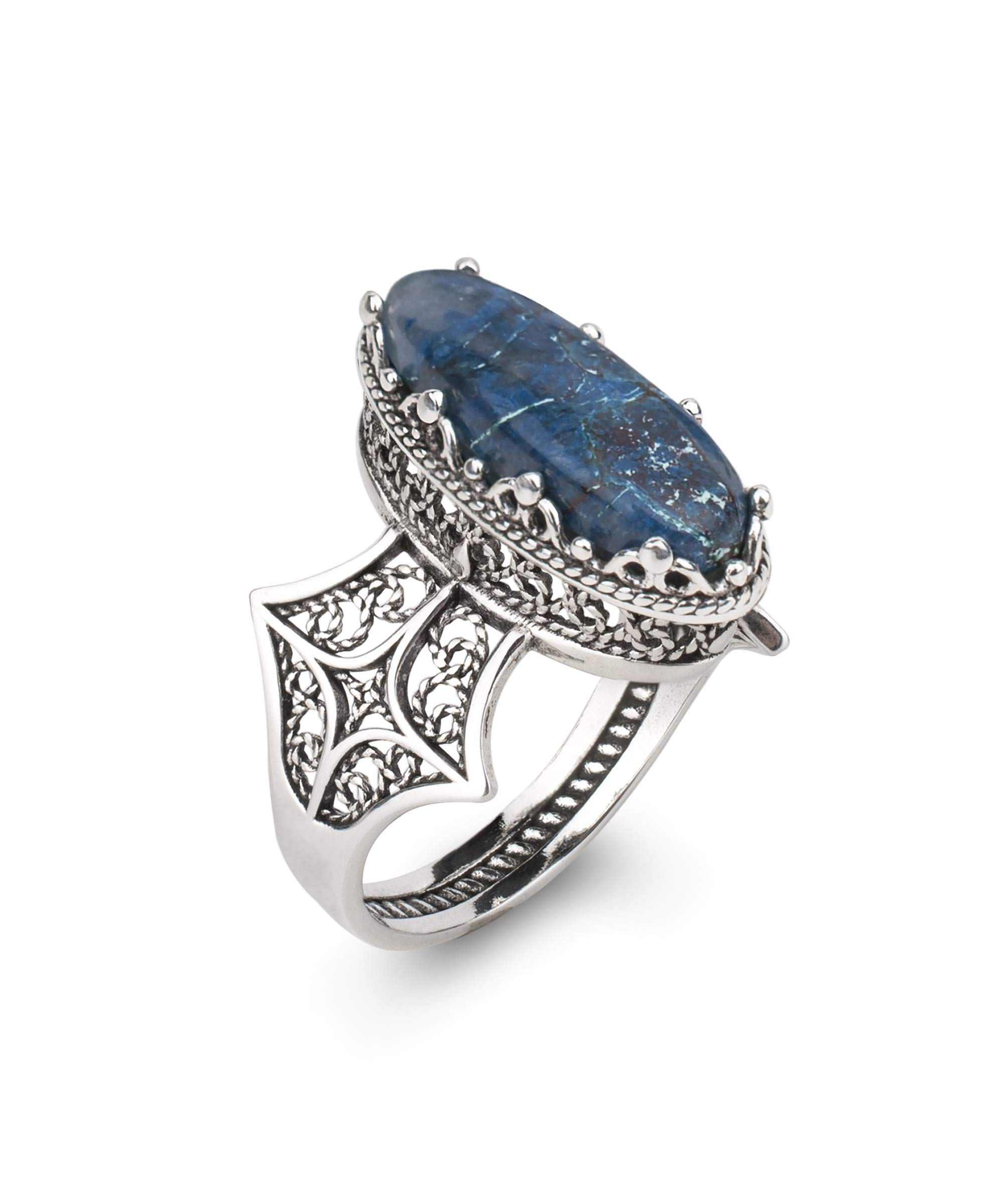 Ottoman Silver Collection 925 Sterling Silver Filigree Style Dainty Queen`s Crown Genuine Carnelian/Chrysocolla Gemstone Ring Special Selection for You and Your Precious (6.5, chrysocolla)