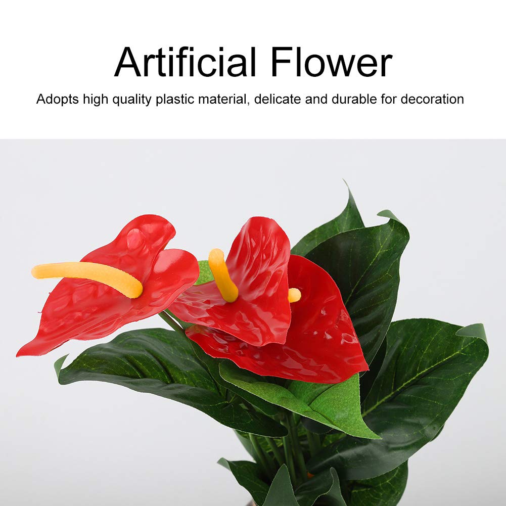 NCONCO Plastic Artificial Plant Flowers, Red Anthurium Flowers Bouquet for Wedding Home Garden Decor
