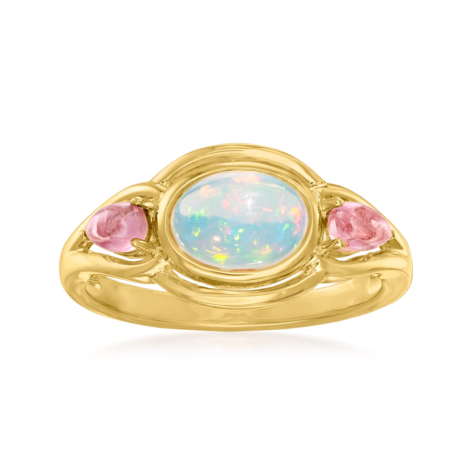 Ross-Simons Ethiopian Opal and .40 ct. t.w. Pink Tourmaline Ring in 18kt Gold Over Sterling. Size 8