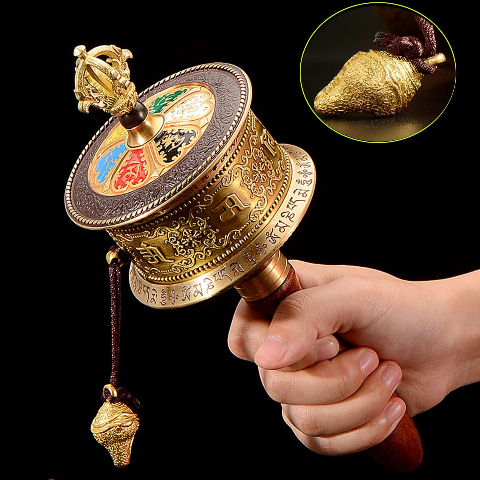Tibetan Buddhist Mini Brass Handheld Prayer Wheel with Mantra Scroll, Premium Buddha Religion Scriptures Prayer Wheel for Relaxing, Praying, Meditation, Healing