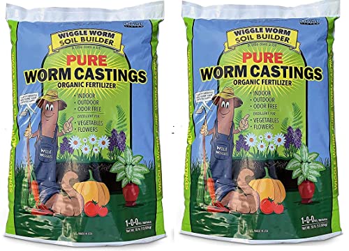 Wiggle Worm 100% Pure Organic Worm Castings - Organic Fertilizer for Houseplants, Vegetables, and More – OMRI-Listed Earthworm Castings to Help Improve Soil Fertility and Aeration, 30-Pounds Two Pack