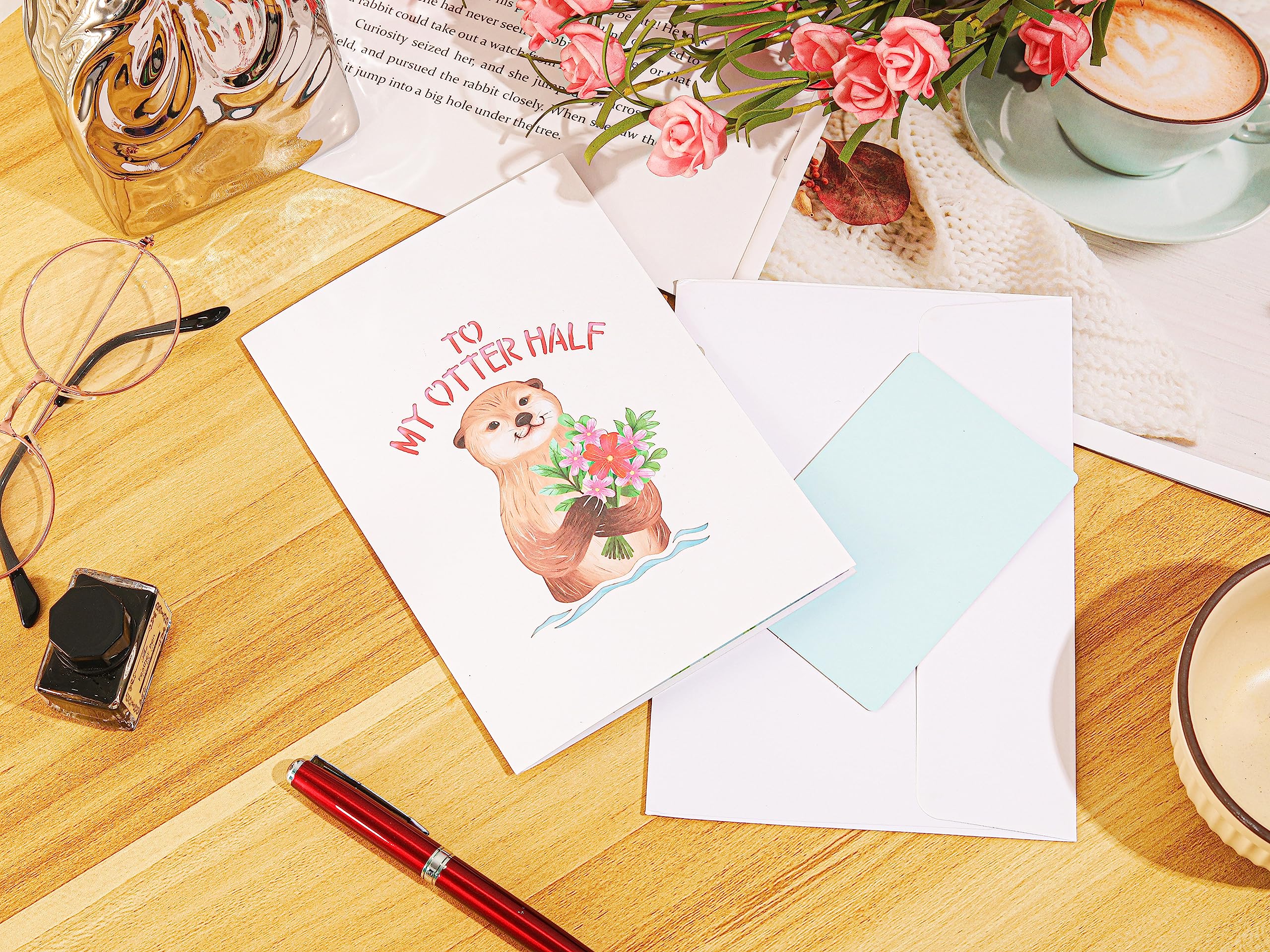 Liif Otter Half 3D Pop Up Anniversary Card For Wife, Husband, Couple, Funny Birthday Card - For Girlfriend, Boyfriend | With Message Note & Envelop | Size 7 x 5 Inch