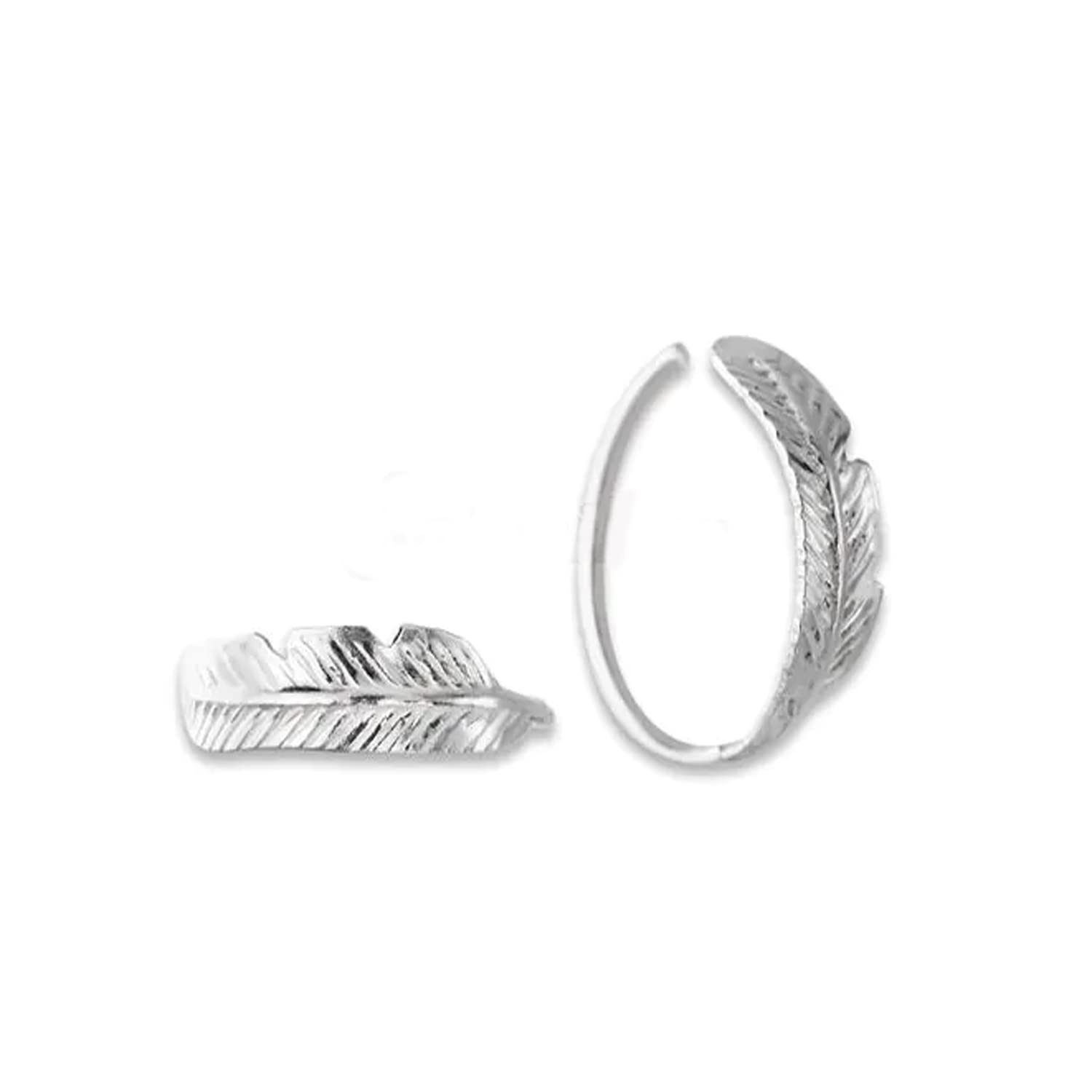 Safasilver Silver Feather Nose Hoop Ring - Handmade Piercing Jewelry - Adjustable & Comfortable Sterling silver Cute Nose Rings - Appropriate for All Occasion like Birthday, Party, Wedding