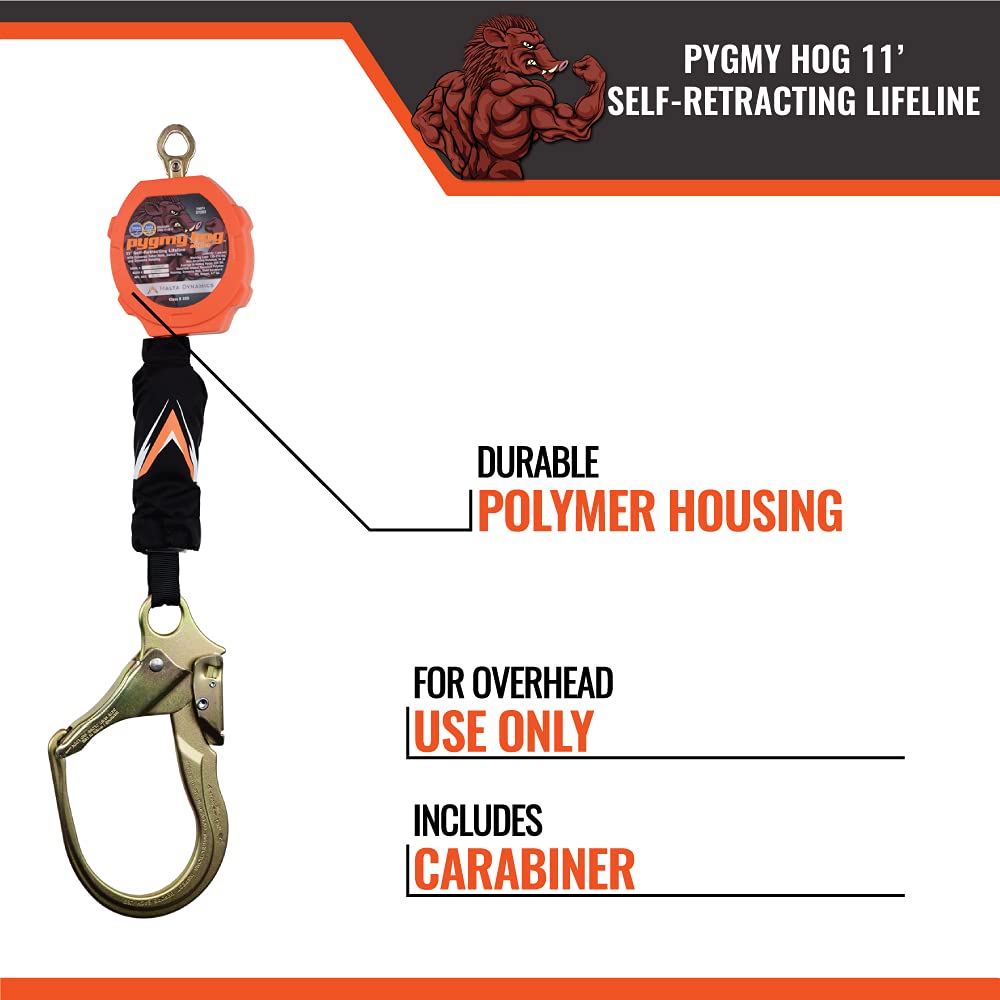 Malta Dynamics Pygmy Hog 11' Web Self-Retracting Lifeline with Peri Form Hook, OSHA/ANSI Compliant