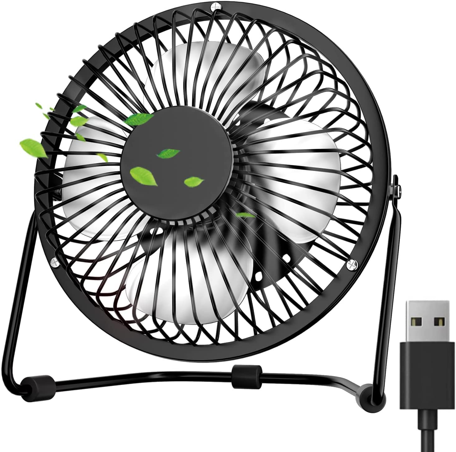 Small USB Desk Fan, AiwyeHB 4 Inch Mini Quiet Fan with Strong Airflow, 360° Rotation, Metal Construction, Personal Cooling Fan for Home Office (Black) (HB1996)