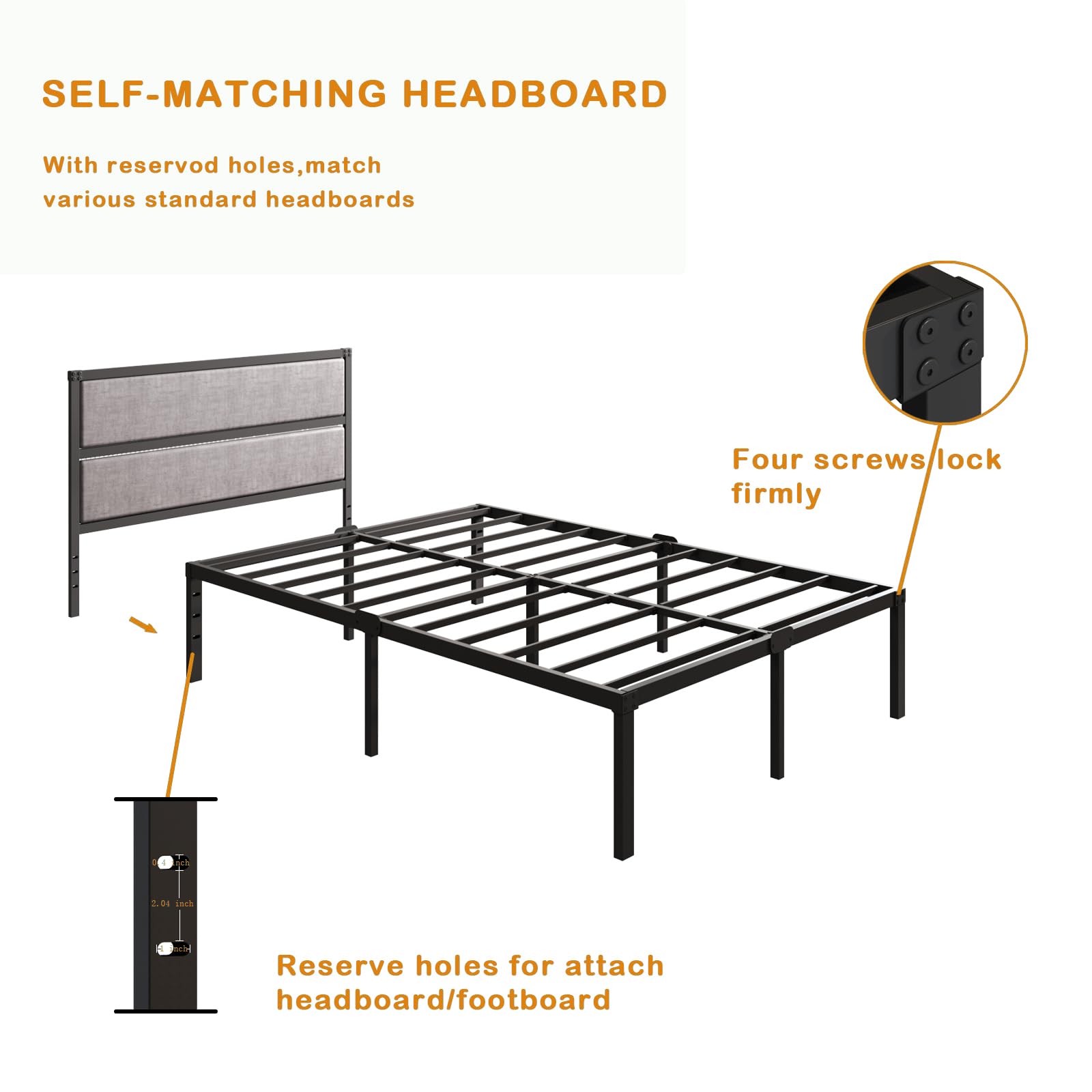 LIJQCI 16 inch Queen Bed Frame Platform Heavy Duty Metal with Storage No Box Spring Needed Noise Free Tall Sturdy Steel Slats Support