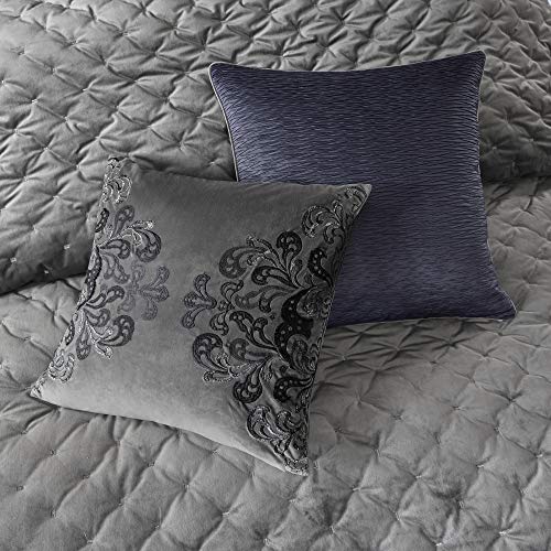 Madison Park Sophisticate 8 Piece Velvet Comforter Set Bedding, King, Grey