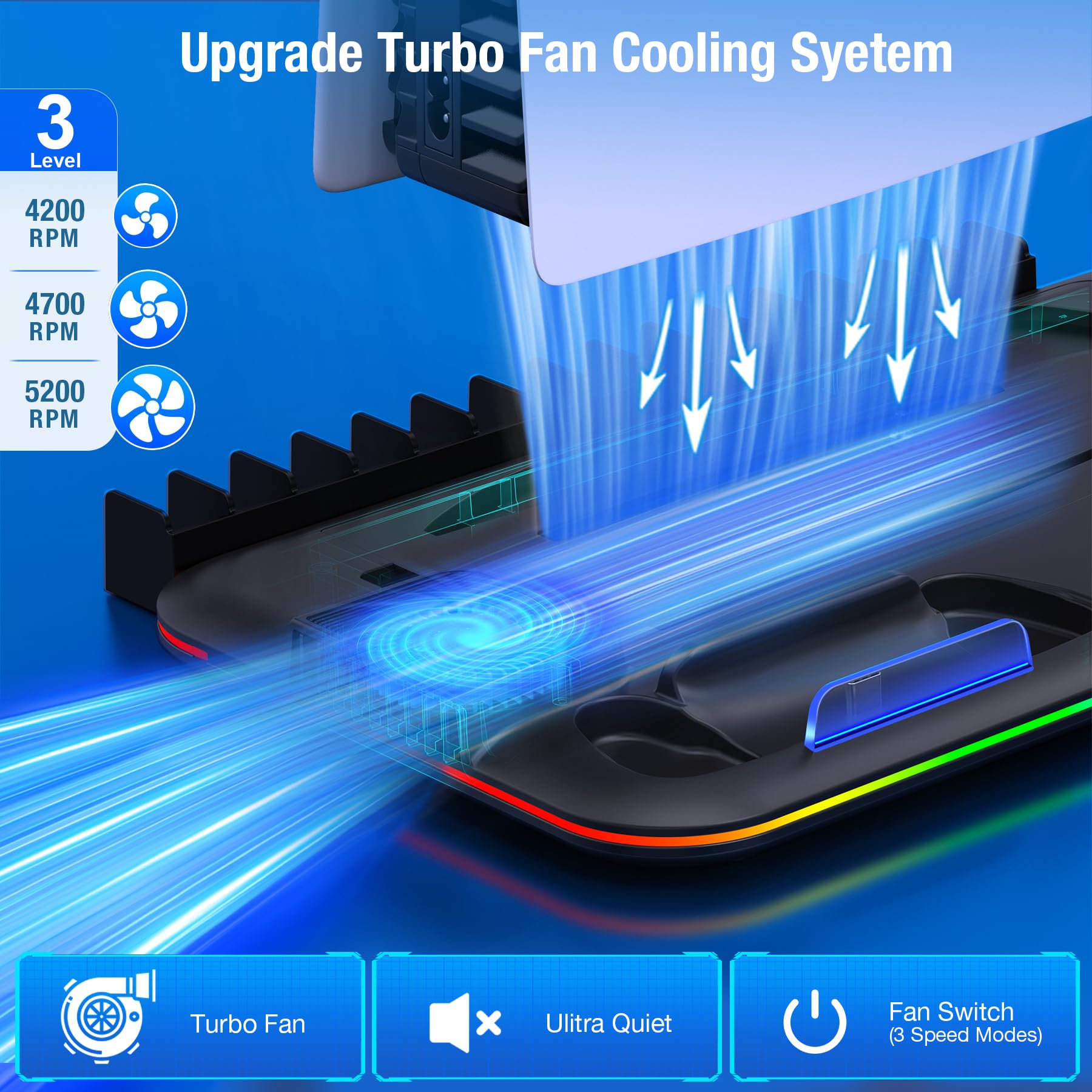 PS5 Stand Cooling Station with Controller Charging Station for Playstation 5 Console, PS5 Accessories with Cooling Fan for PS5 Digital & Disc, Headset Holder, 11 Slot-White (Not Fit 2023 PS5 Slim)