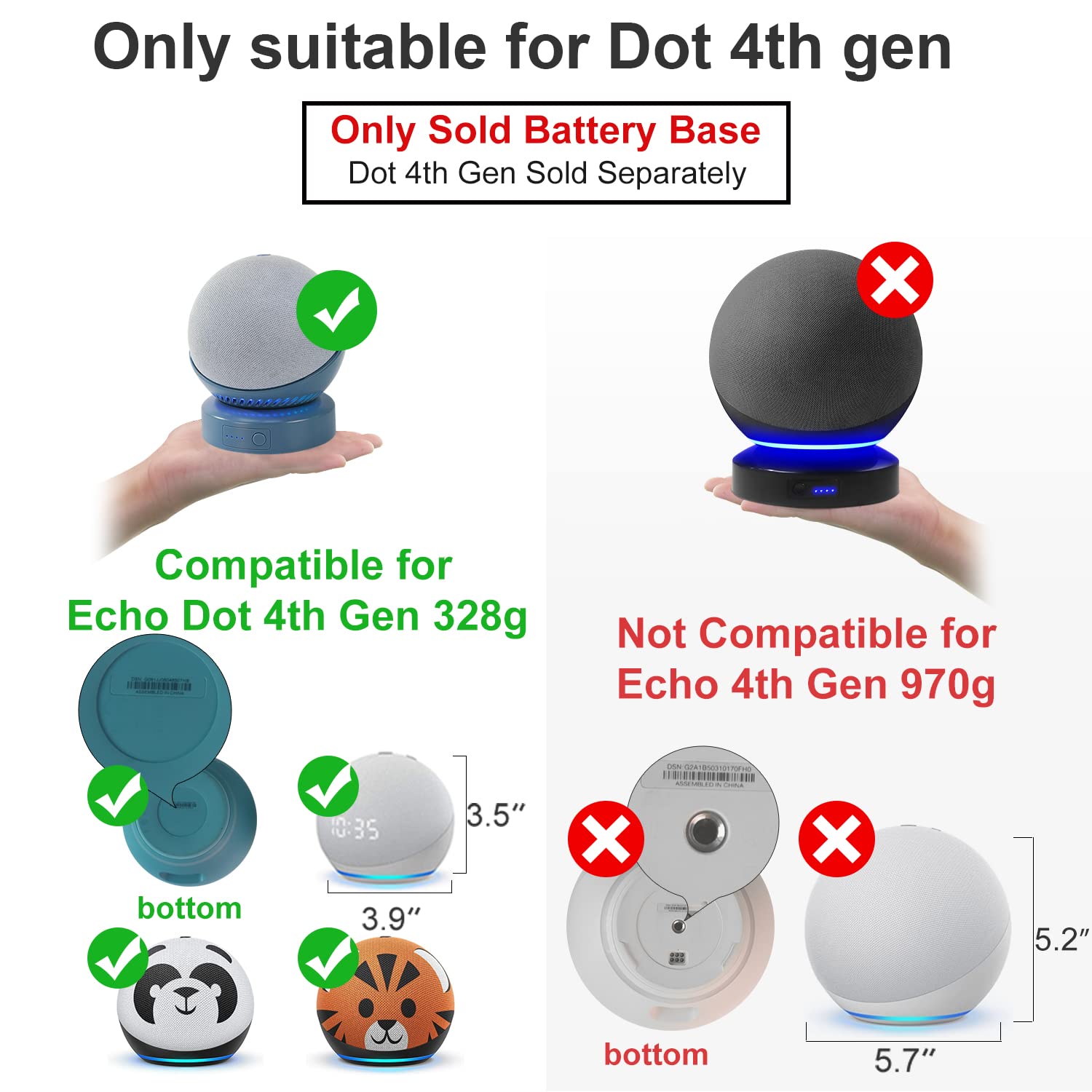 Liboer Battery Base for EchoDot 4th Generation Make Dot 4 Portable Dot 4th and Homepop Mini 2 Stand Accessories (The Speaker Not Included) …
