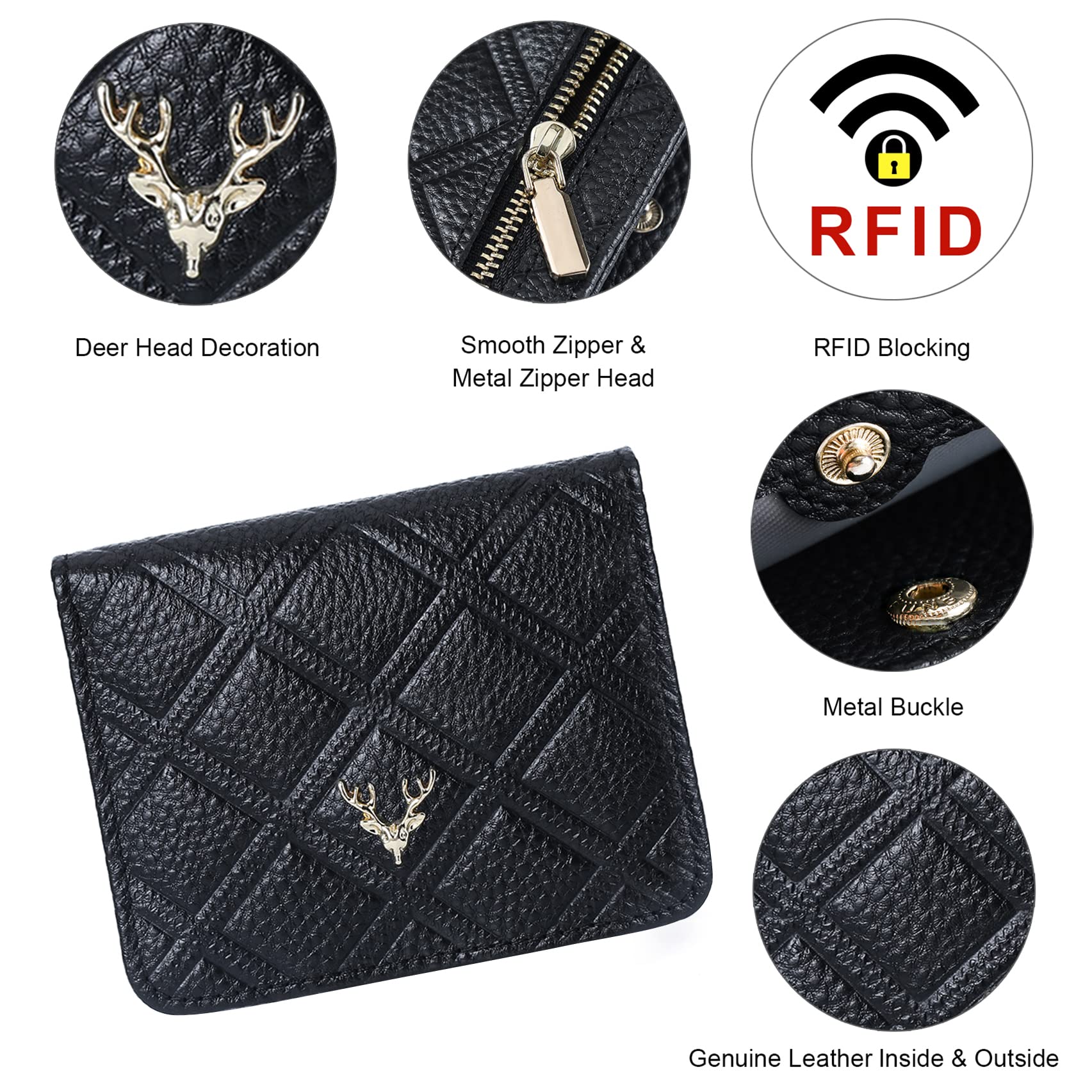 Small Wallets for Women RFID Blocking Genuine Leather Ladies Compact Bifold Pocket Wallet Mini Purse with ID Window Black-1