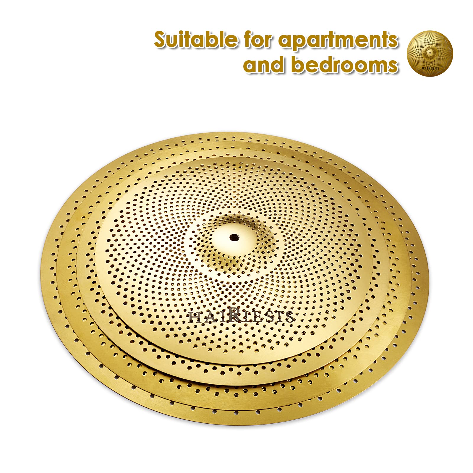 Silent Low Volume Cymbal Set 70%-80% Cymbal Set 14'Hi-Hat+16"Crash+18'Crash+20"Ride 5 pieces of Golden Drummer Practice Cymbals
