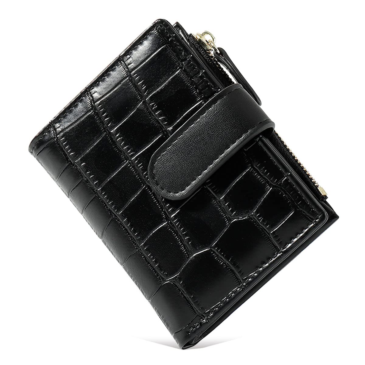 SUMGOGO Small Wallets for Women Credit Card Holder Wallet Leather Slim Bifold Zip Pocket Coin Purse (Black)