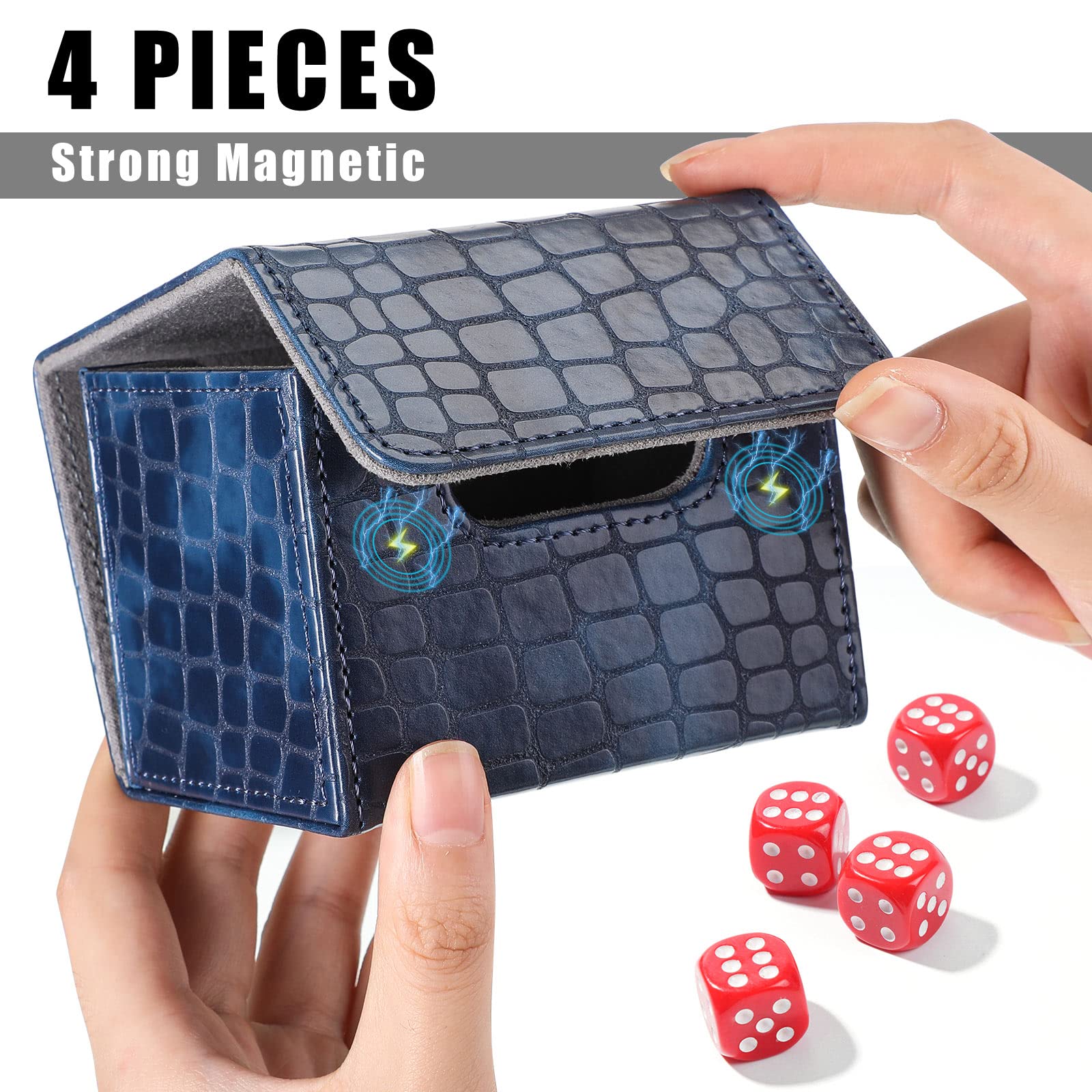 Silkfly 4 Pcs Deck Card Boxes Waterproof Pu Leather Card Protective Fit 100 Plus Sleeved Magnetic Small Playing Cards Deck Game Box Compatible with Commander/Yugioh/MTG/TCG/CCG (Classic)