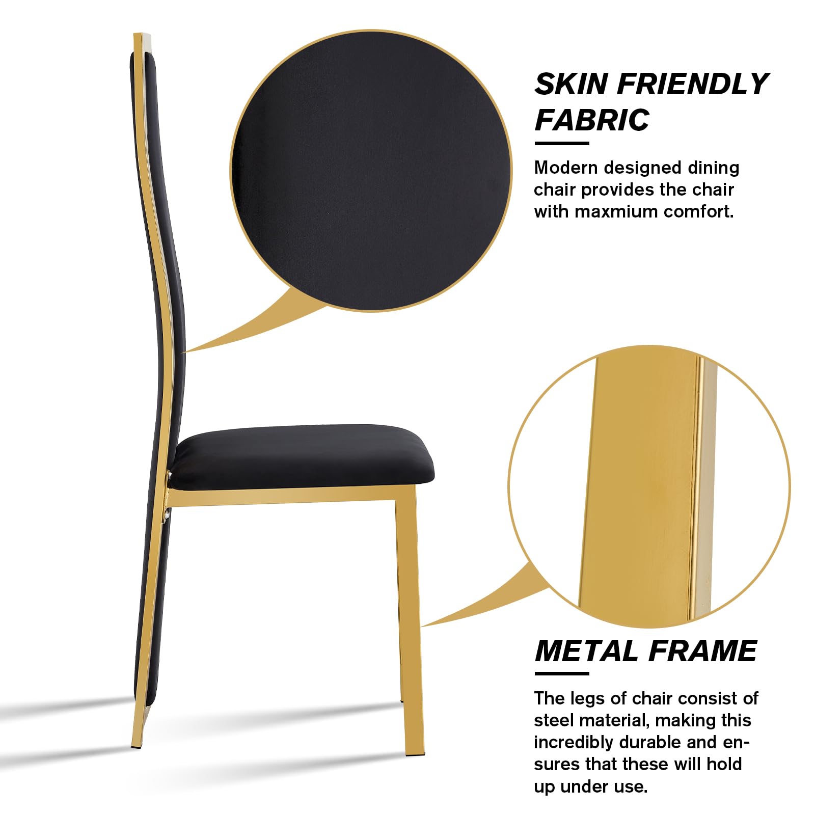 ME2 Dining Chairs Set of 2, Sleek Golden Stainless Steel Legs, Leather Upholstered Dining Chairs for Kitchen and Dining Room (White)