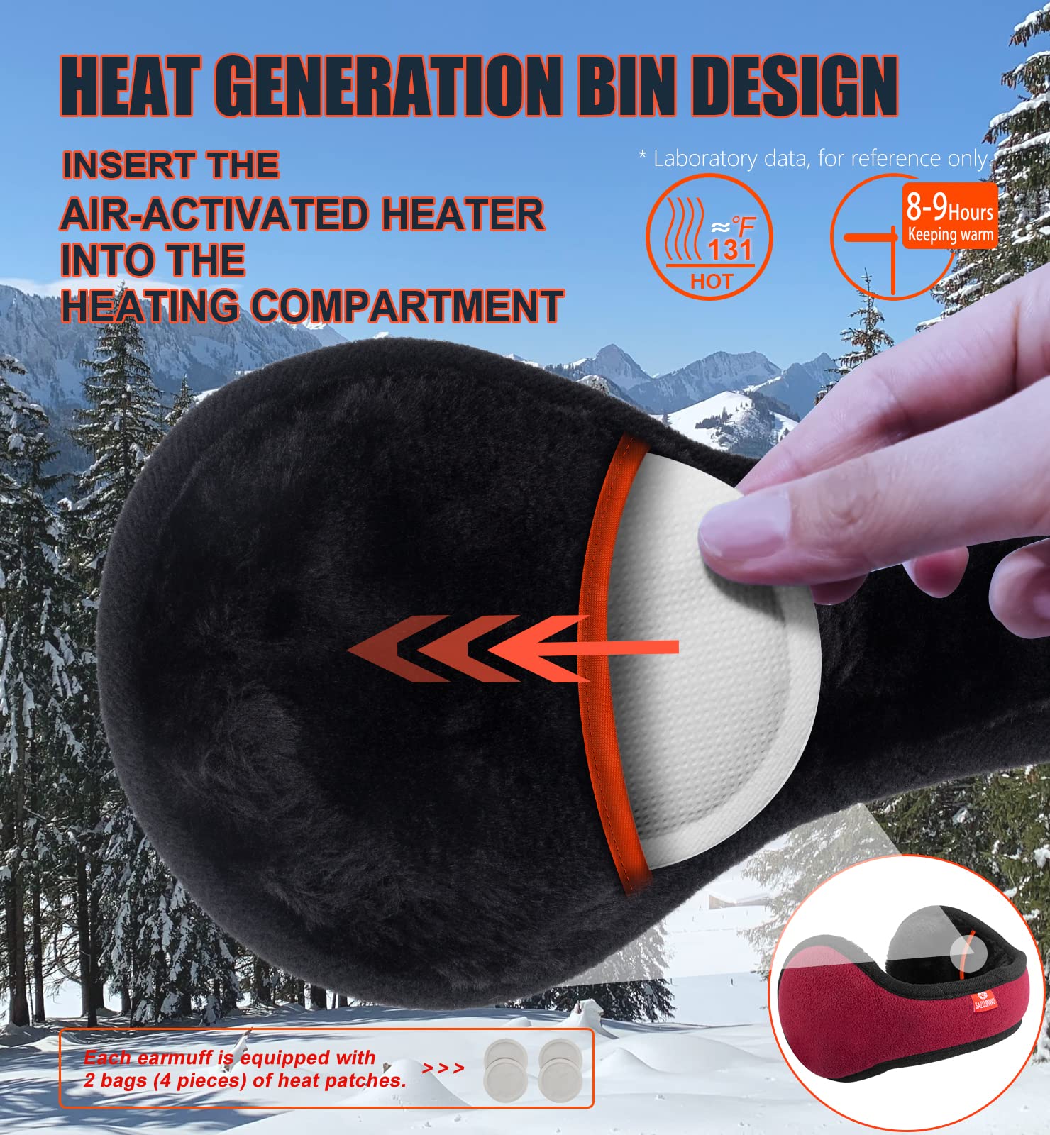 sazujinwu Winter Men's Earmuffs with Heating Compartment Fold Fleece Ear Muffs Women`s Ear Warmers Back Neck Earmuff Black