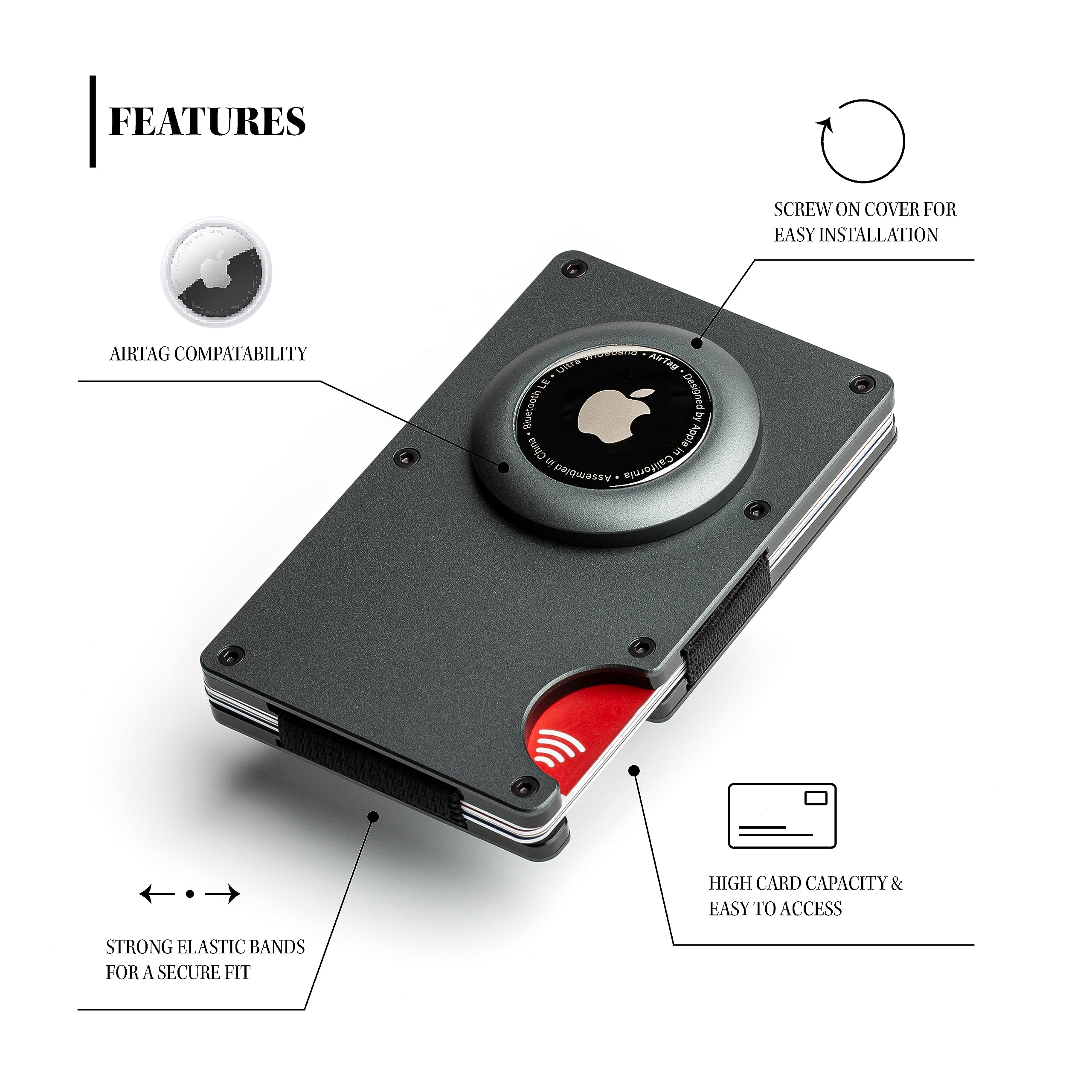 MagSafe Wallet with AirTag Holder, Ultra Strong Magnet, Aluminum RFID Blocking Mini Wallet High Card Capacity, Compatible with All iPhone 15, 14, 13, and 12 Pro/Pro Max/Mini Models