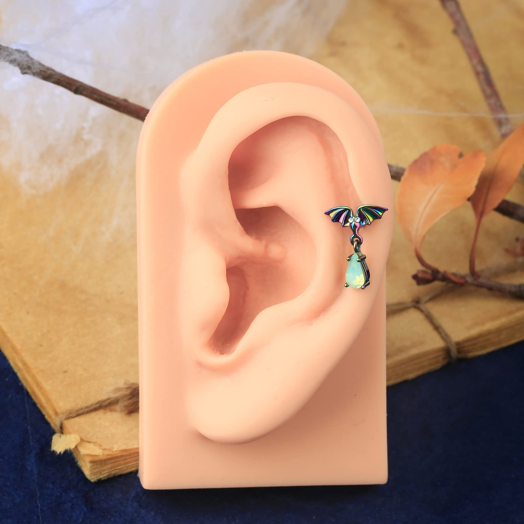 OUFER Dangle Cartilage Stud Earrings 316L Surgical Steel Bat Shaped Tragus Helix Piercing Jewelry Halloween Ear Body Piercing Jewelry