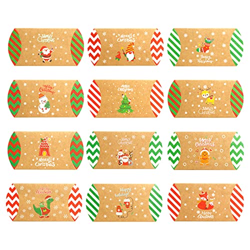 lixuesong Christmas Small Pillow Boxes, Pillow Shape Gift Boxes Christmas Candy Boxes Bag Kraft Paper Material Gift Box for Christmas Party Decoration Supplies