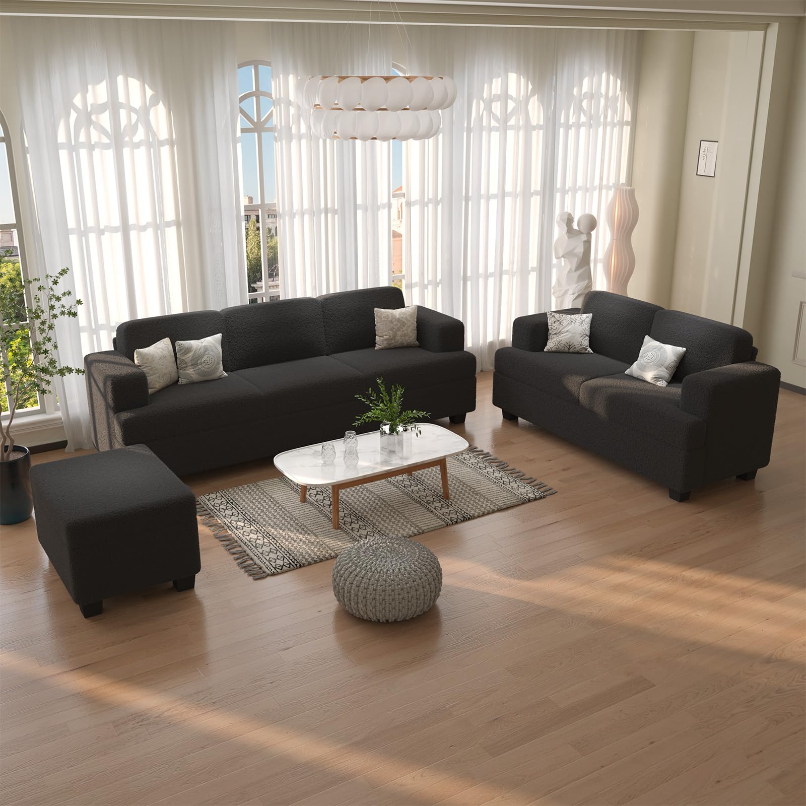 YOUDENOVA Deep Seat Sofa 89", 3 Seater Comfy Modern Sofa, Couches for Living Room, Comfy Sofa, Sleeper Couch, Bouclé, Black