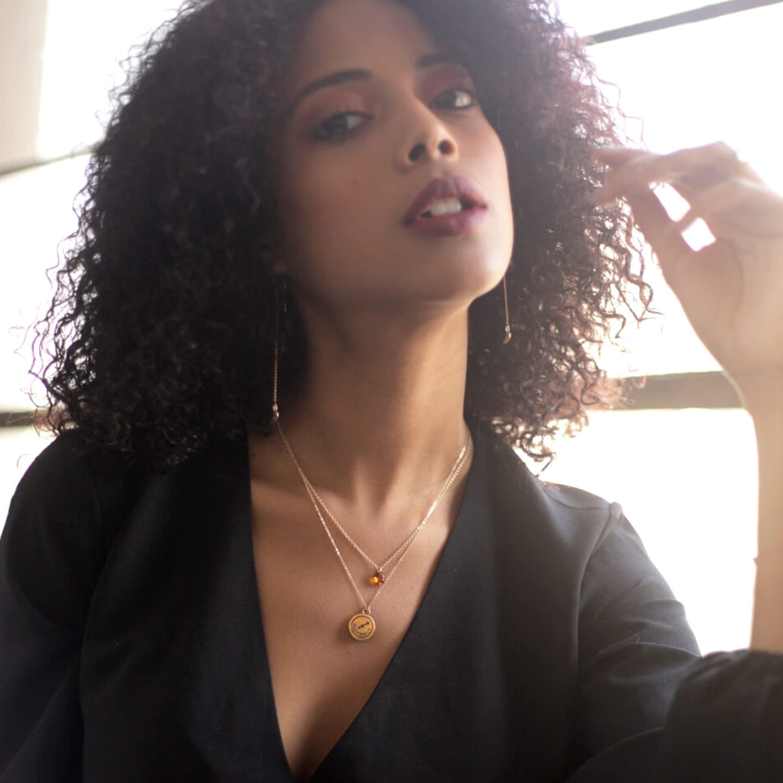 MaeMae February Birthstone Crystal Necklace, Amethyst Man-Made Crystal Gemstone, 14k Gold-Filled Chain 16β-18β