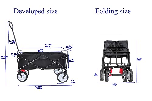 LKIJYG Folding Wagon Camping cart Garden cart Collapsible Outdoor Utility Wagon with Brake (Single Cloth Hopper, Red)