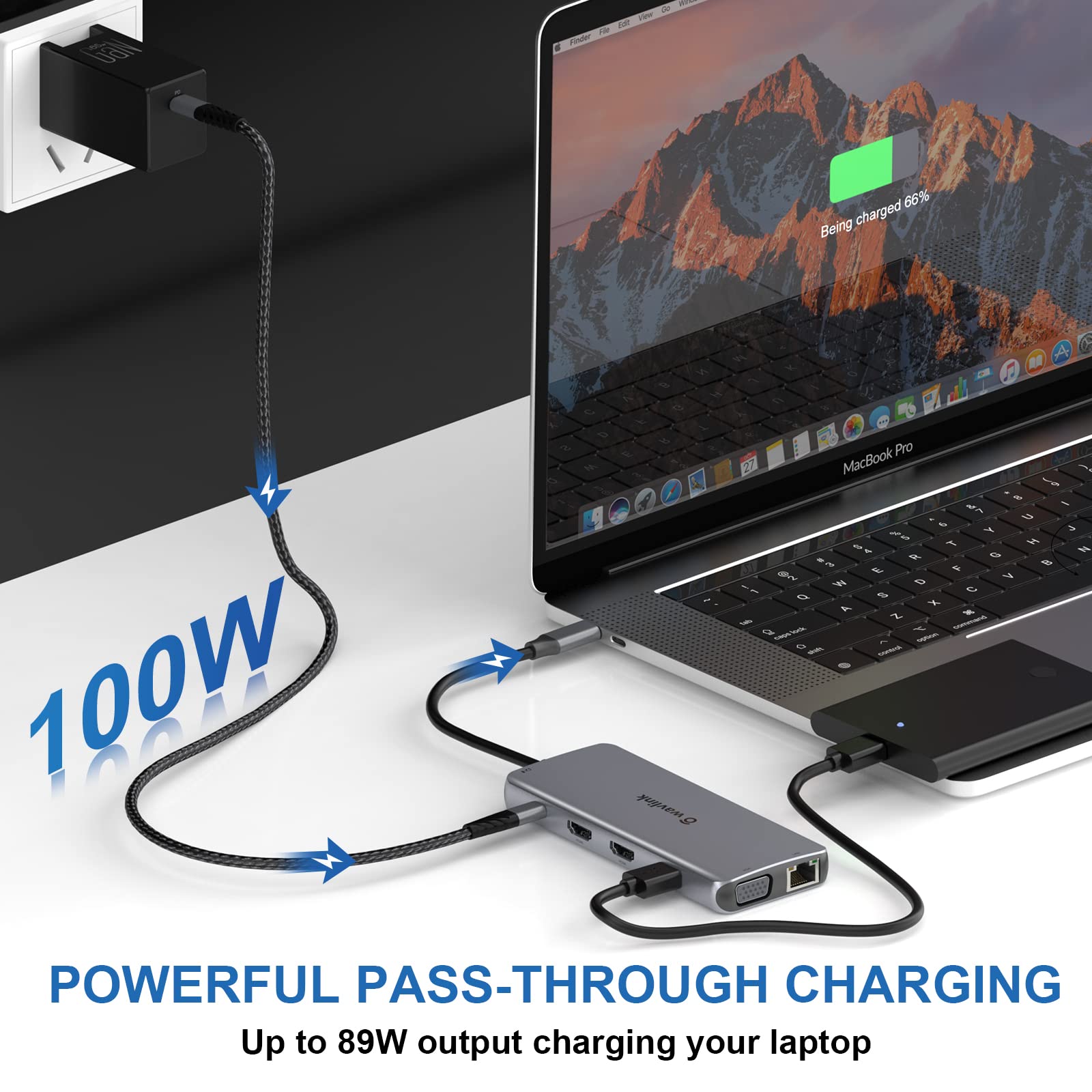 WAVLINK USB C Hub/Docking Station,13-in-1 Triple Display Type-C Adapter(2HDMI,2K VGA,Ethernet,USB 3.0/2.0,SD/TF Card Reader,Audio,89W PD3.0) for MacBook Pro,Dell XPS 13/15,HP,Lenovo Yoga