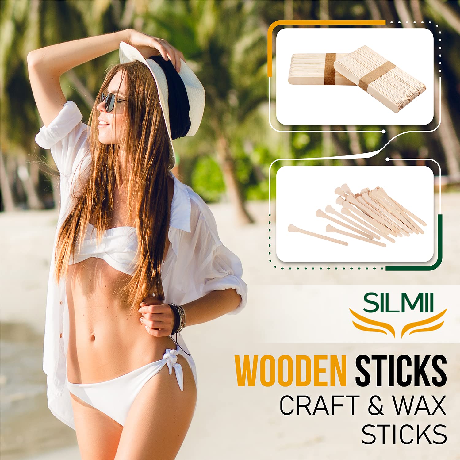 SILMII Wax Sticks Hair Removal Wood Waxing Craft Sticks Spatulas Applicators Durable Sticks Popsicle Stick for DIY (50PCS)