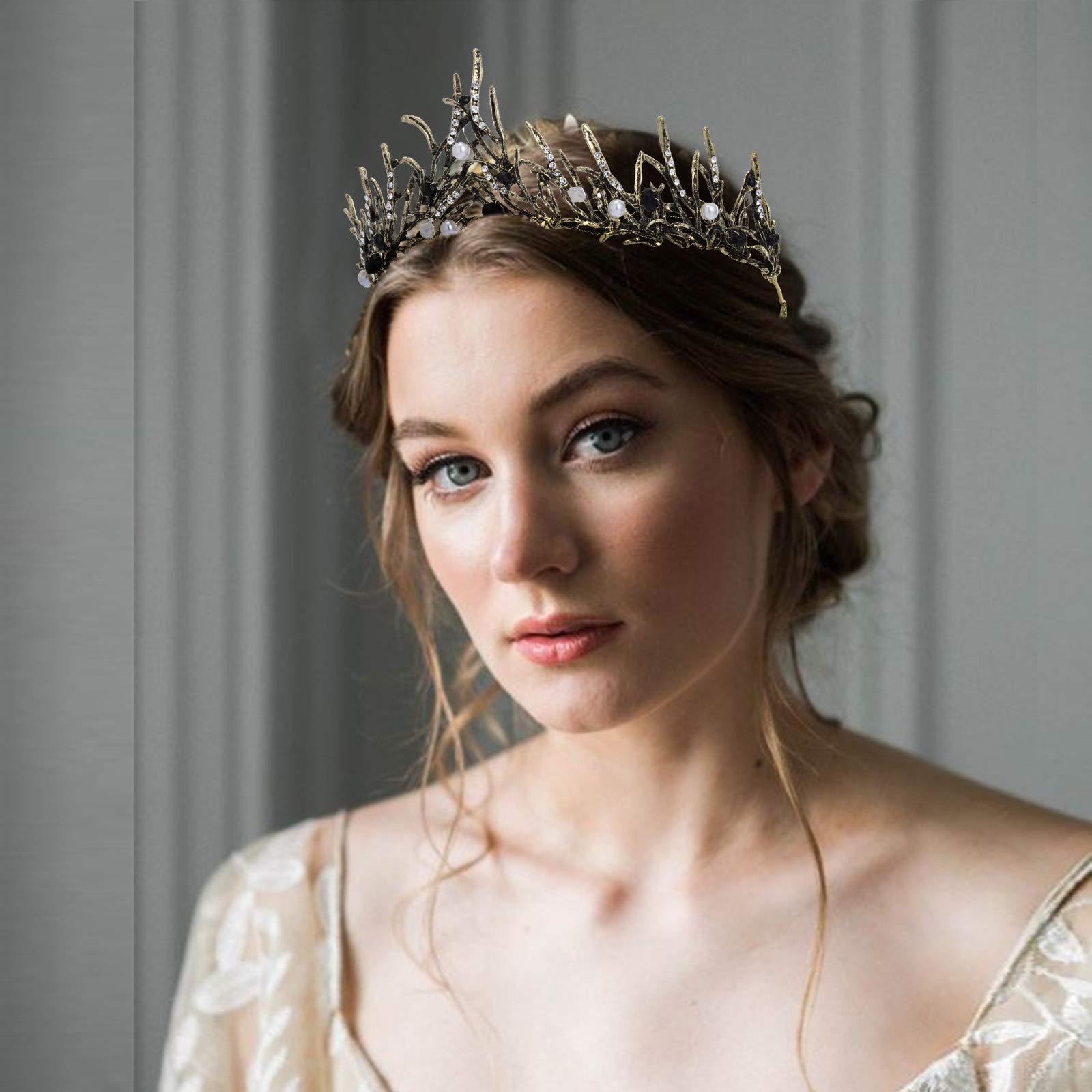 Makone Baroque Halloween Crown Black Queen Crown for Women,Vintage Tiaras with Gemstones Party Gothic Headpiece Halloween Tiara