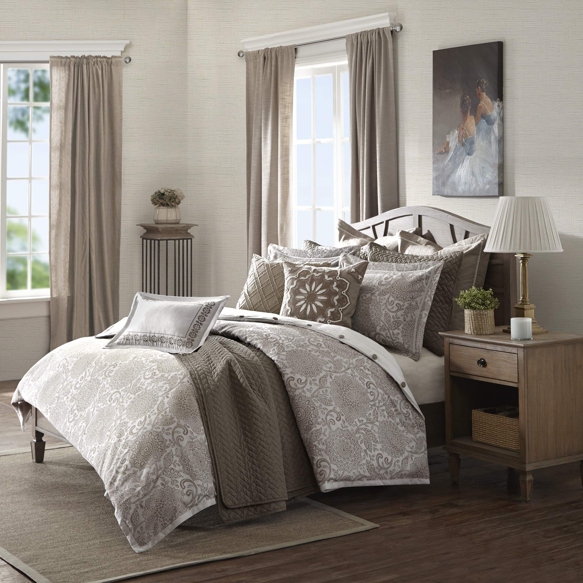 Madison Park Signature Sophia King Size Bed Comforter Duvet 2-In-1 Set Bed In A Bag - Ivory , Jacquard β 9 Piece Bedding Sets β Ultra Soft Microfiber Bedroom Comforters