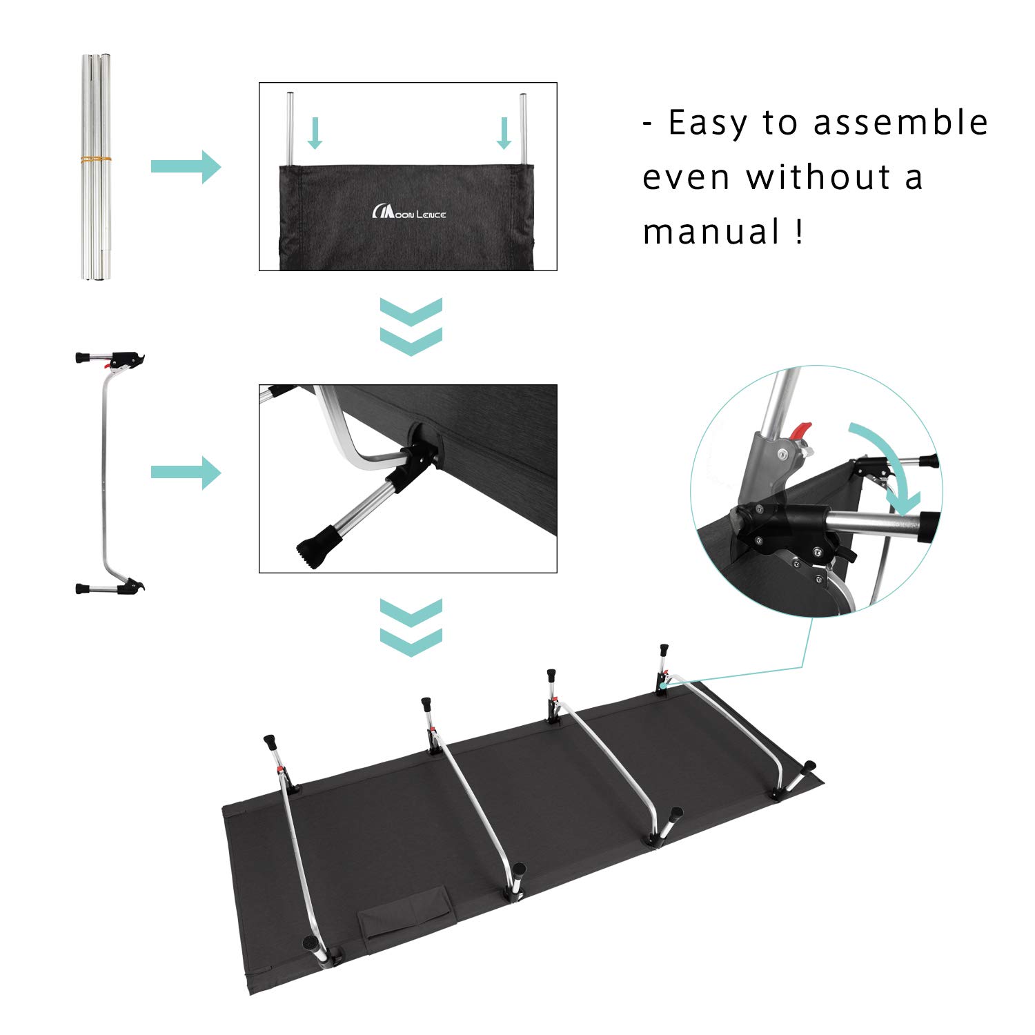 MOON LENCE Folding Camping Cot Outdoor Camping Bed Portable with Carry Bag Camp Cot for Adults for Hiking Backpacking Car Camping Outdoor&Indoor Use