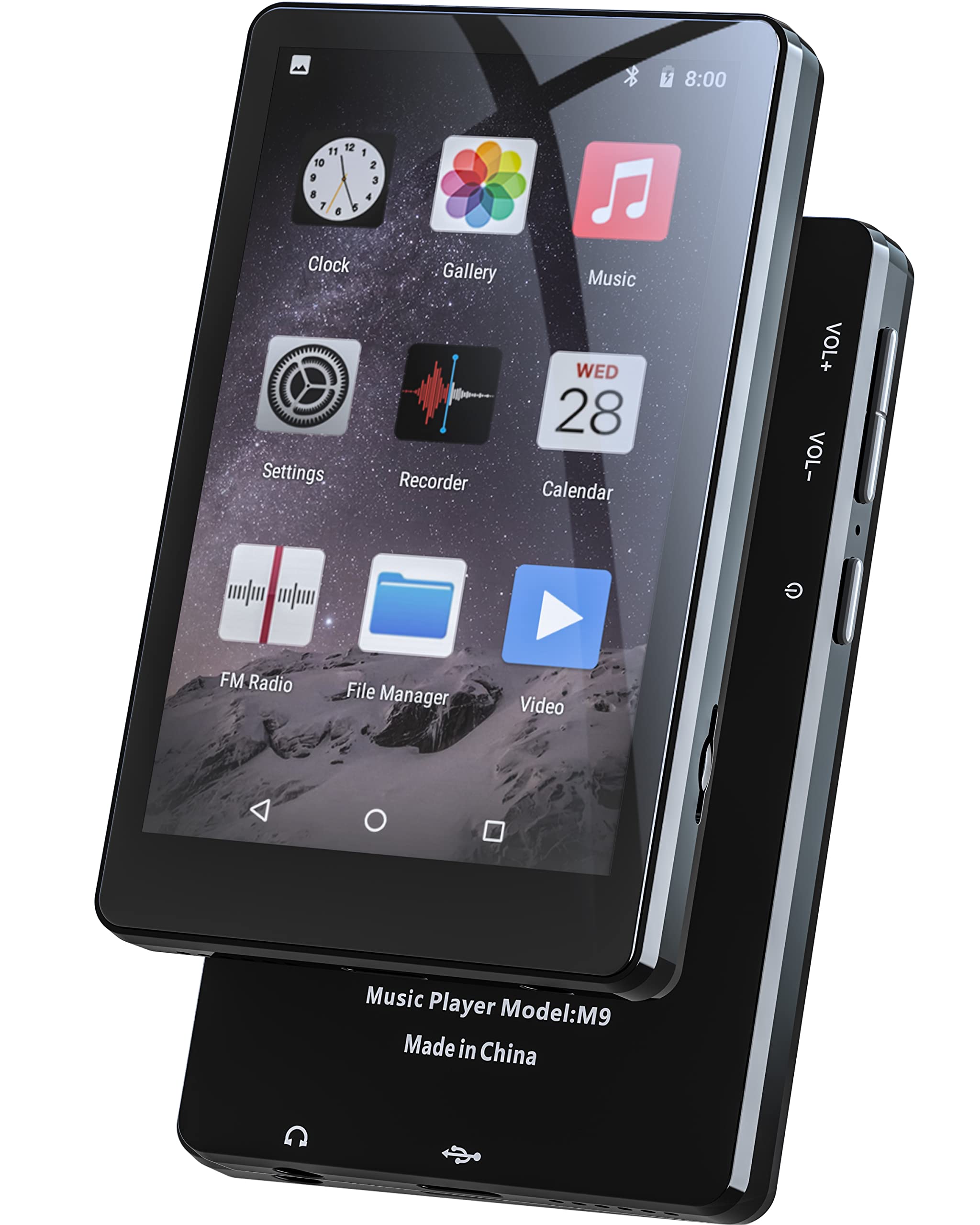 MP3 Music Player with Bluetooth,4“ Full Touch Screen MP3 MP4 Player with Speaker, Portable HiFi Sound MP3 Player with FM Radio,Clock,Recording,E-Book,Calendar for Kids,Jogging Up to 256GB